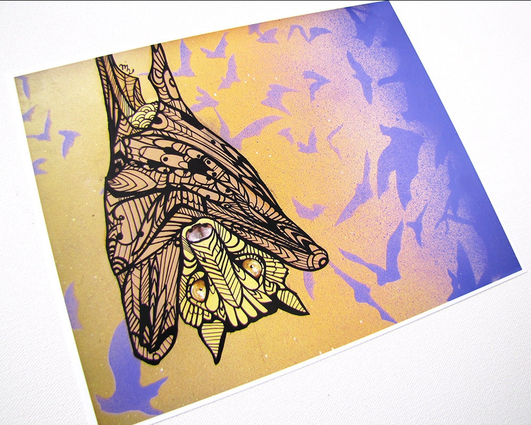 Bat Art Tangle Print Zentangle Inspired - Etsy