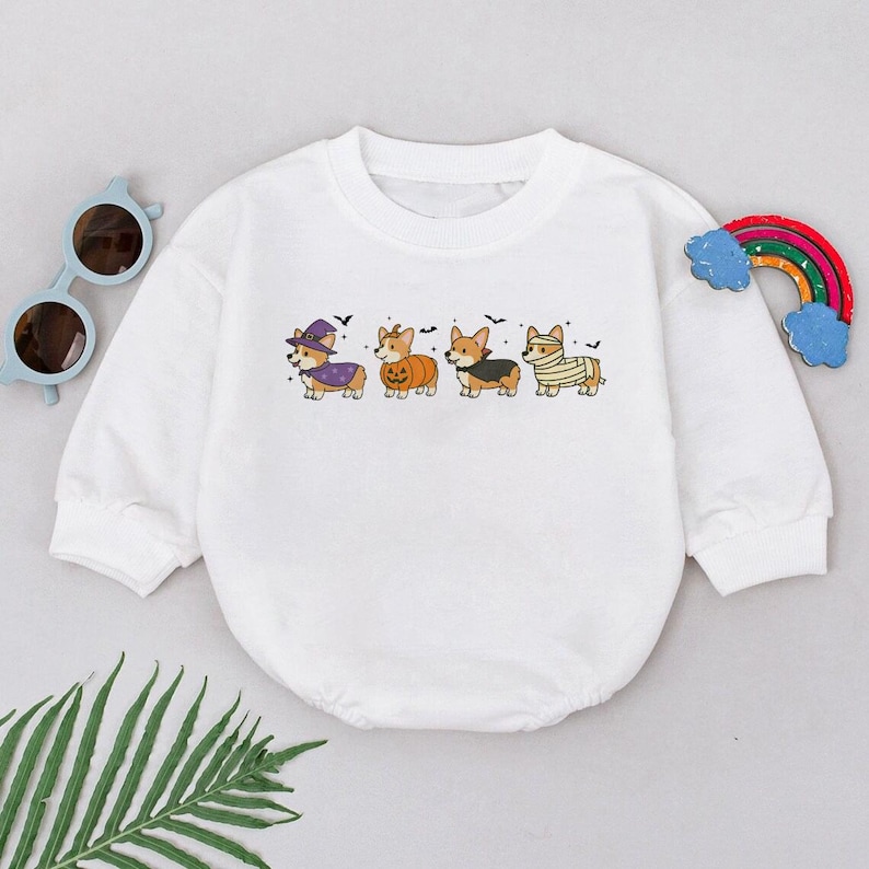 Halloween Corgi Ghost Dog Baby Romper, Cute Corgi Halloween Outfit ...