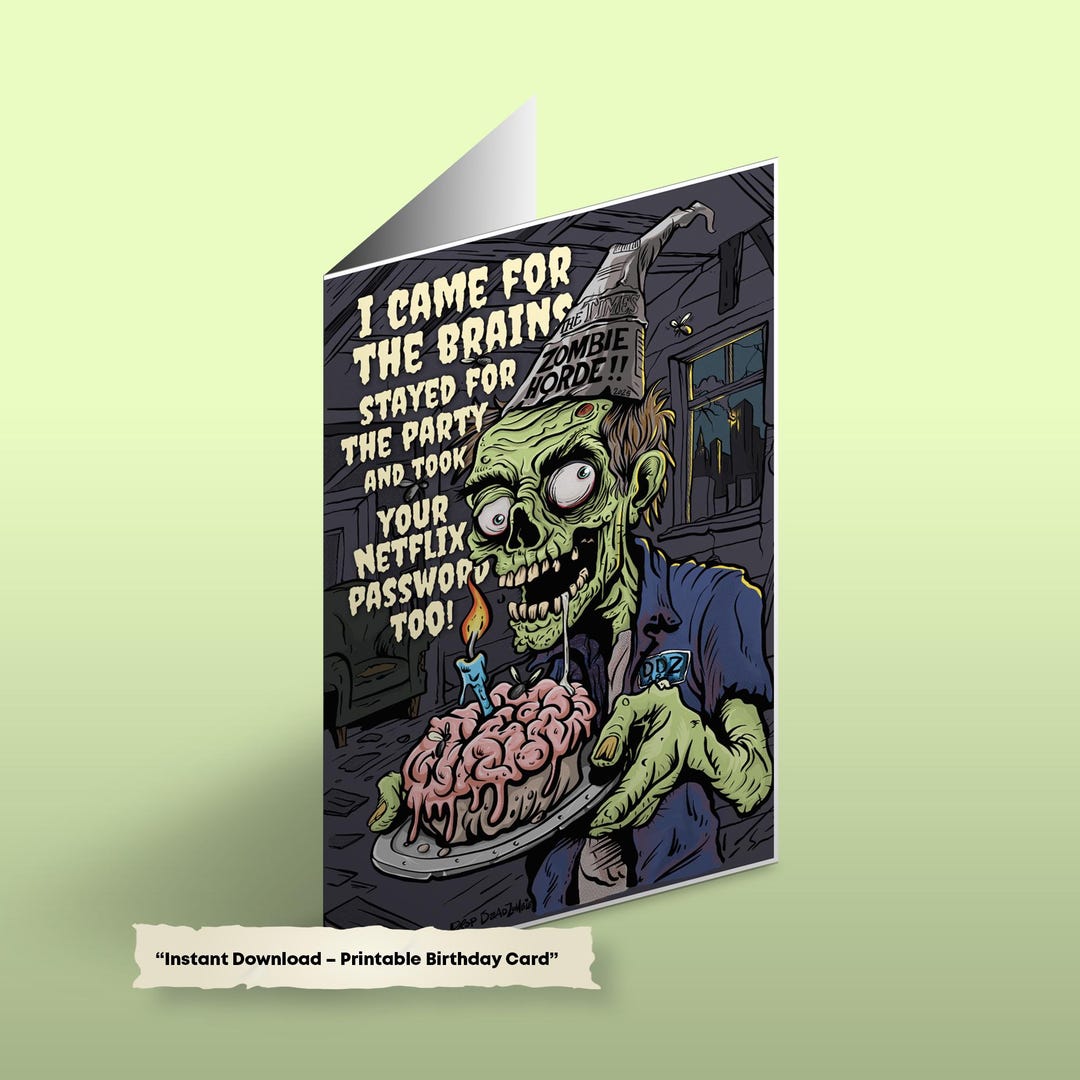 Zombie Birthday Card Kit – Printable Greeting Card, Coloring Version ...