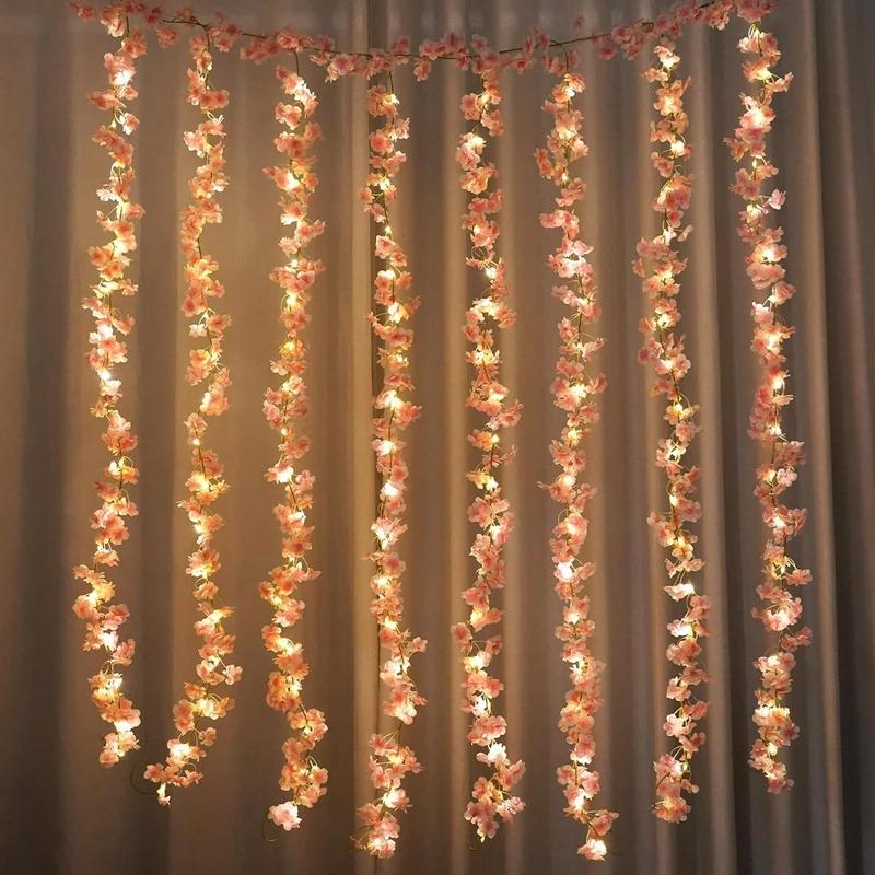 180CM Sakura Flower Vine, Artificial Cherry Blossom Garland for Wedding ...