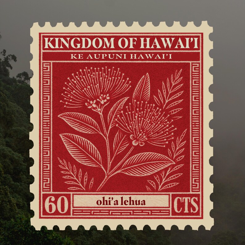Ōhiʻa Lehua Sticker – Vintage Hawaiian Stamp Design, Kingdom of Hawaiʻi ...