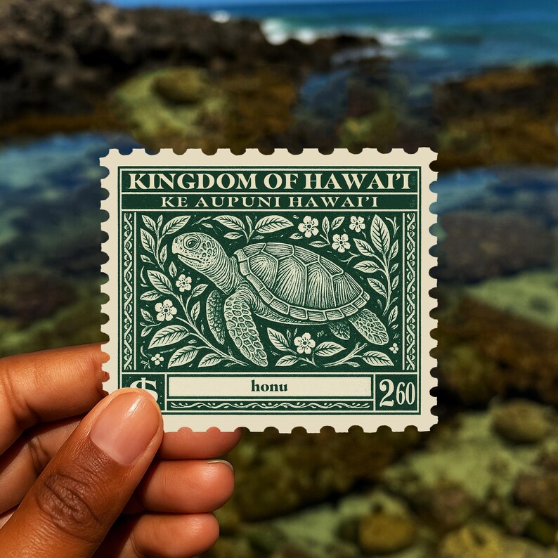 Vintage Hawaiʻi Honu Stamp Sticker – Sea Turtle Kingdom of Hawaiʻi ...
