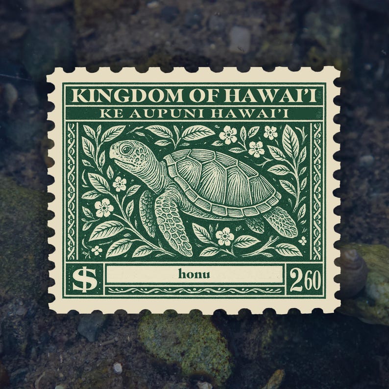 Vintage Hawaiʻi Honu Stamp Sticker – Sea Turtle Kingdom of Hawaiʻi ...