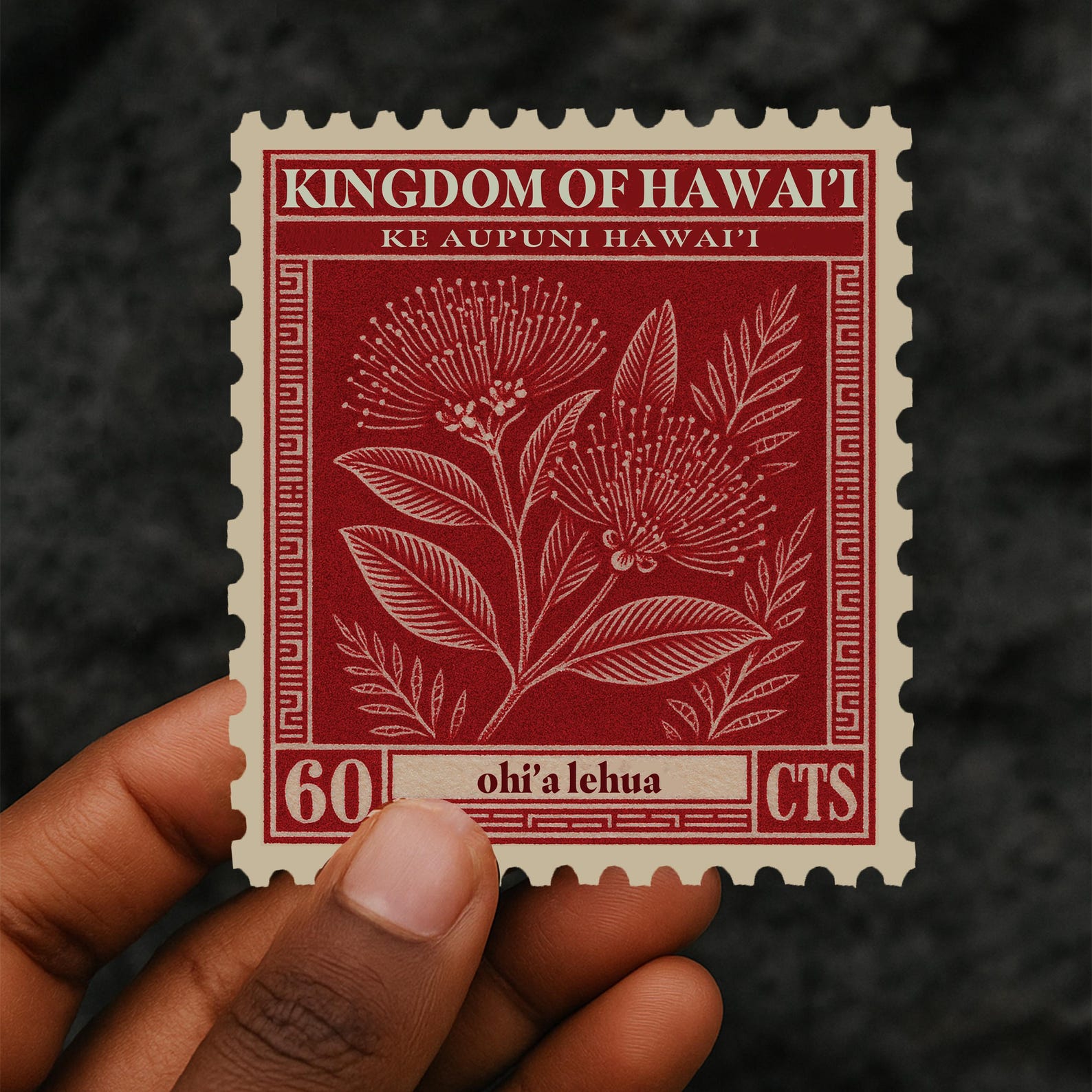 Ōhiʻa Lehua Sticker – Vintage Hawaiian Stamp Design, Kingdom of Hawaiʻi ...