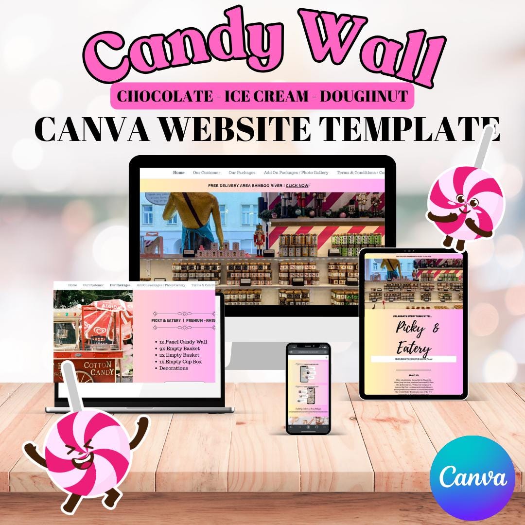 Candy Wall Website Template, Canva Website, Cookies Website Template ...