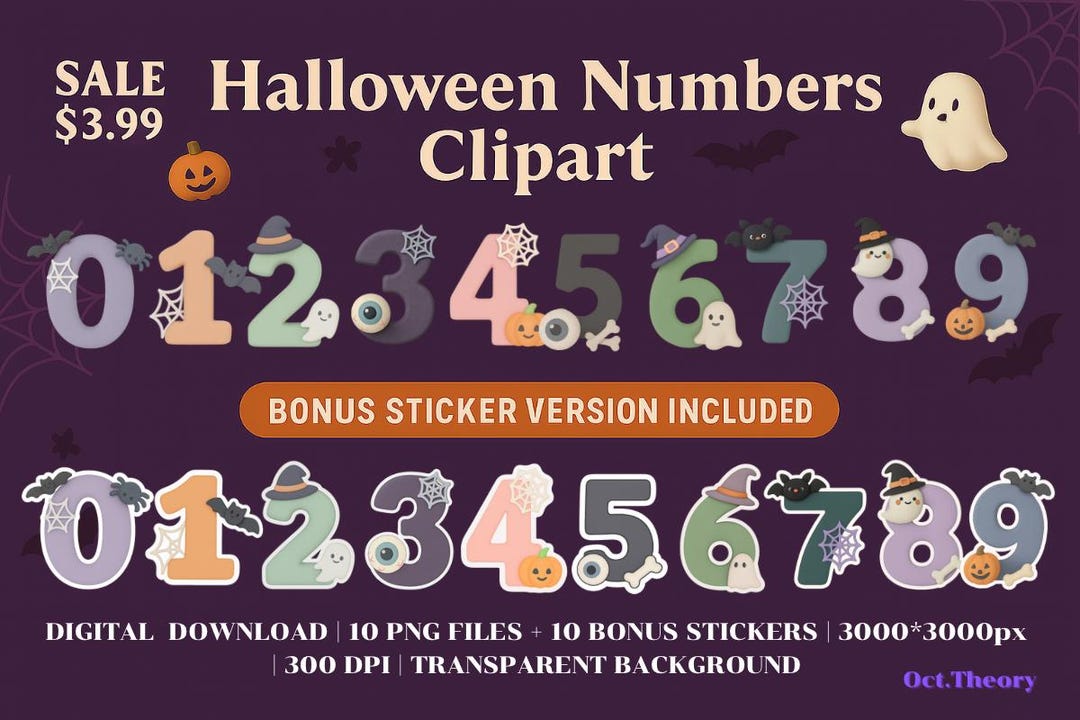 Halloween Numbers Clipart | Pastel Cute PNG 0–9 | Digital Download ...