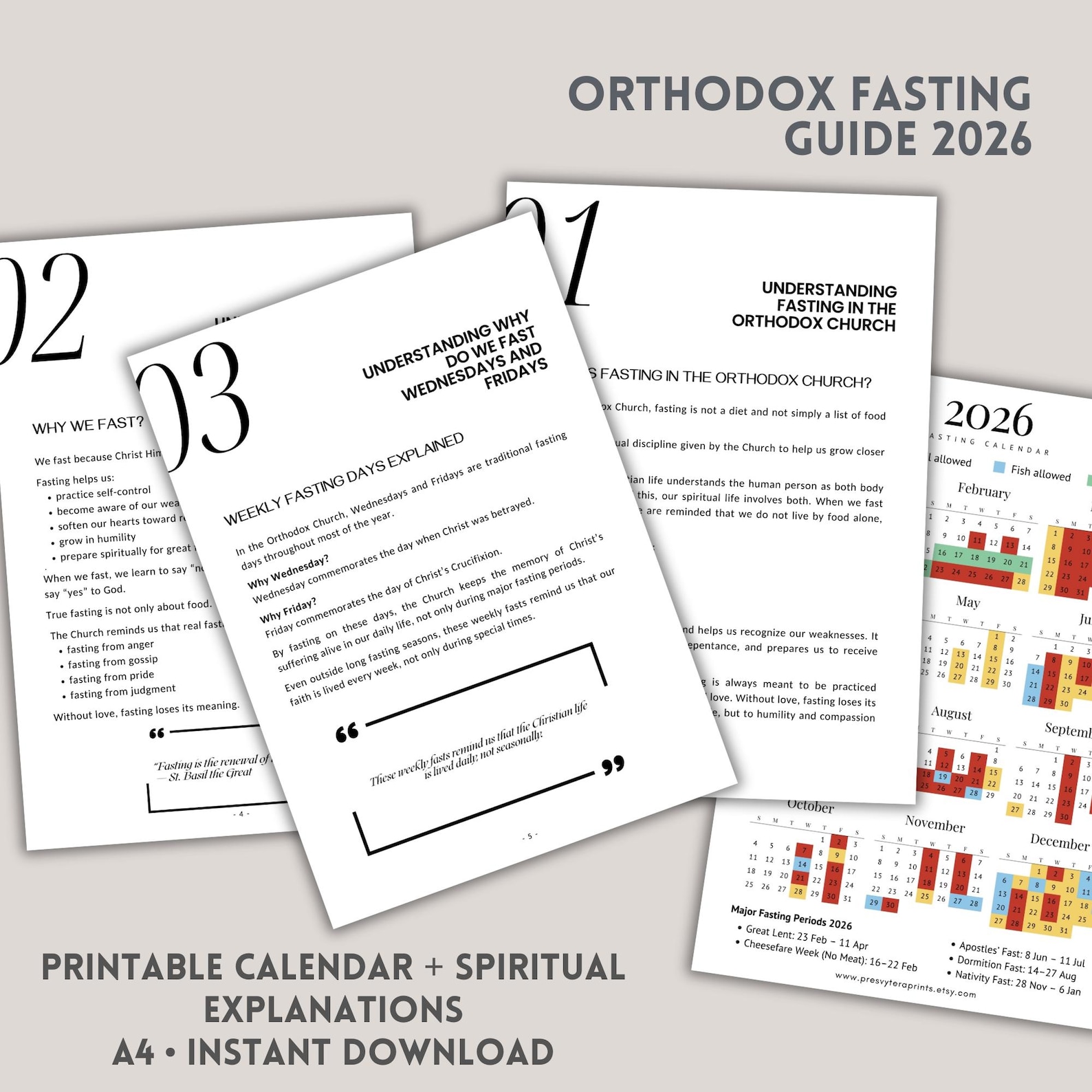 Orthodox Fasting Calendar 2026 Printable | One-page A4 Calendar ...