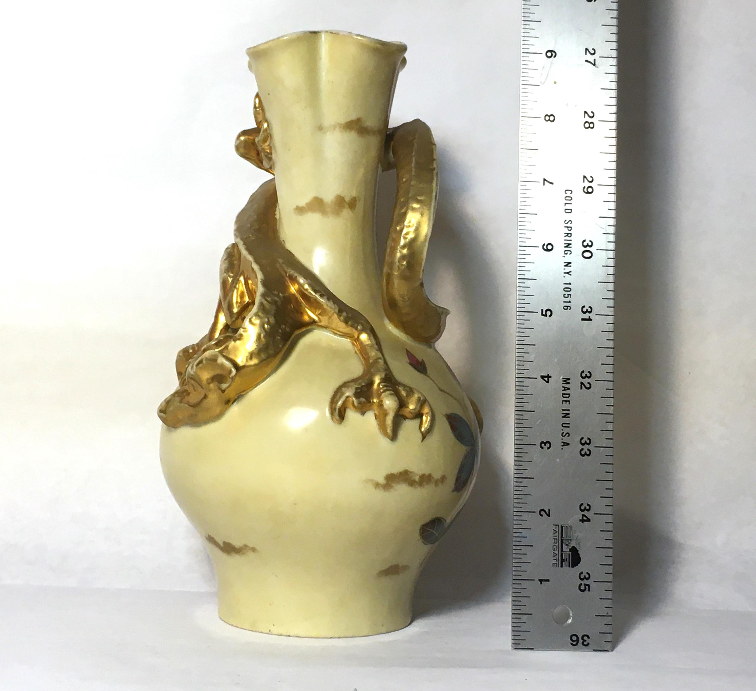 Victoria Carlsbad Art Nouveau Dragon Vase With Gold and Floral Accents ...