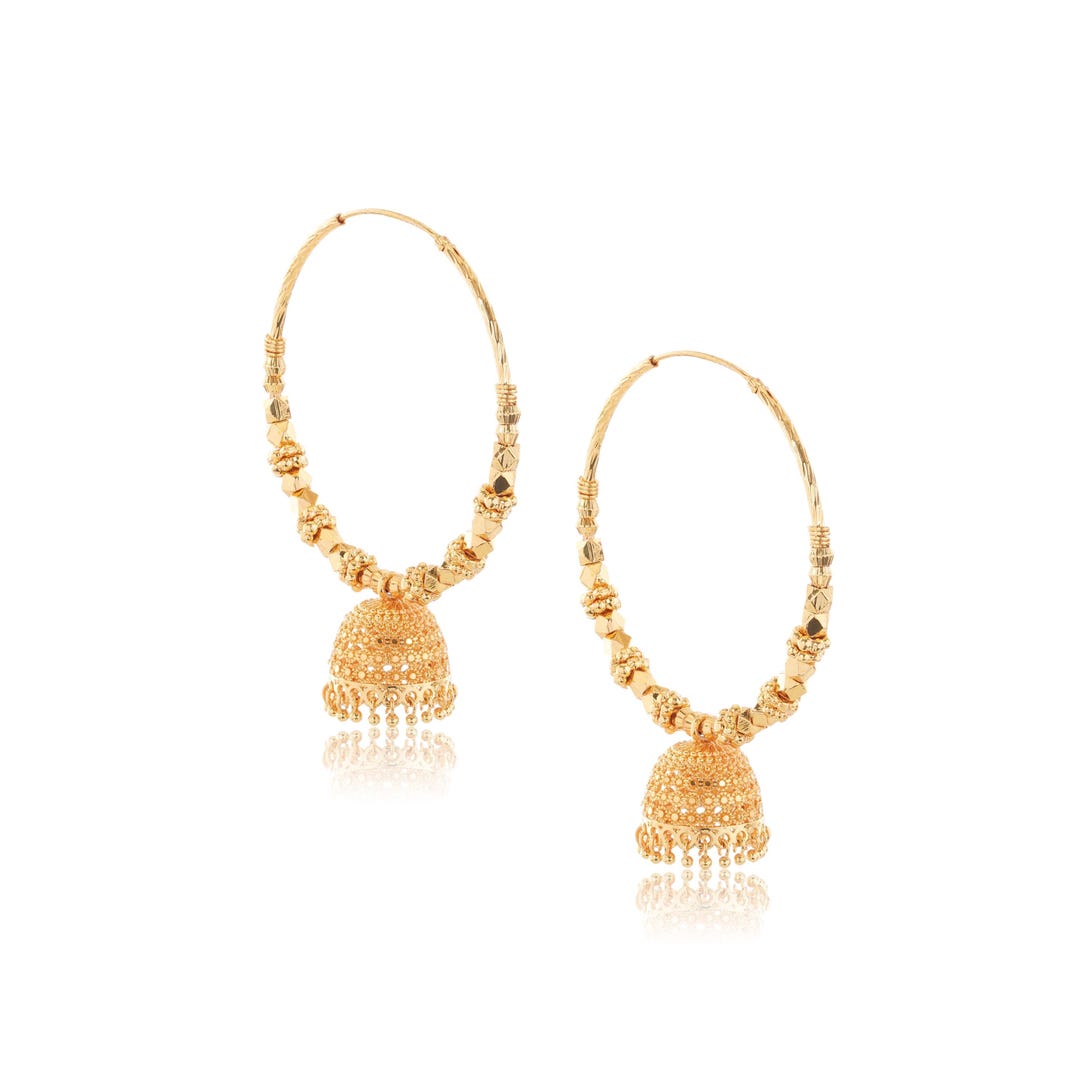Traditional Gold-plated Jhumka Hoop Earrings With Beaded Design, Ethnic ...