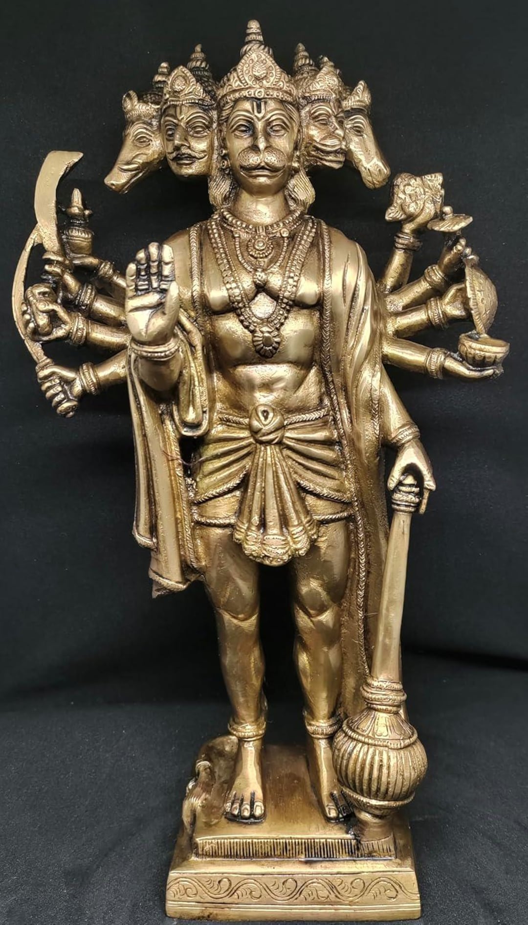 14-inch Panchamukhi Hanuman Brass Statue, Standing Position With Ten ...