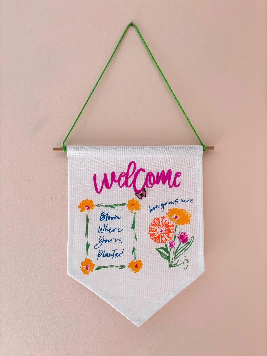 Canvas "welcome" Hand Painted Flag/banner - Etsy