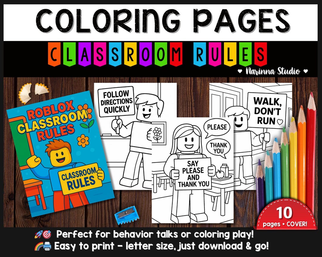 Roblox Classroom Rules Coloring Pages | Printable School Behavior ...