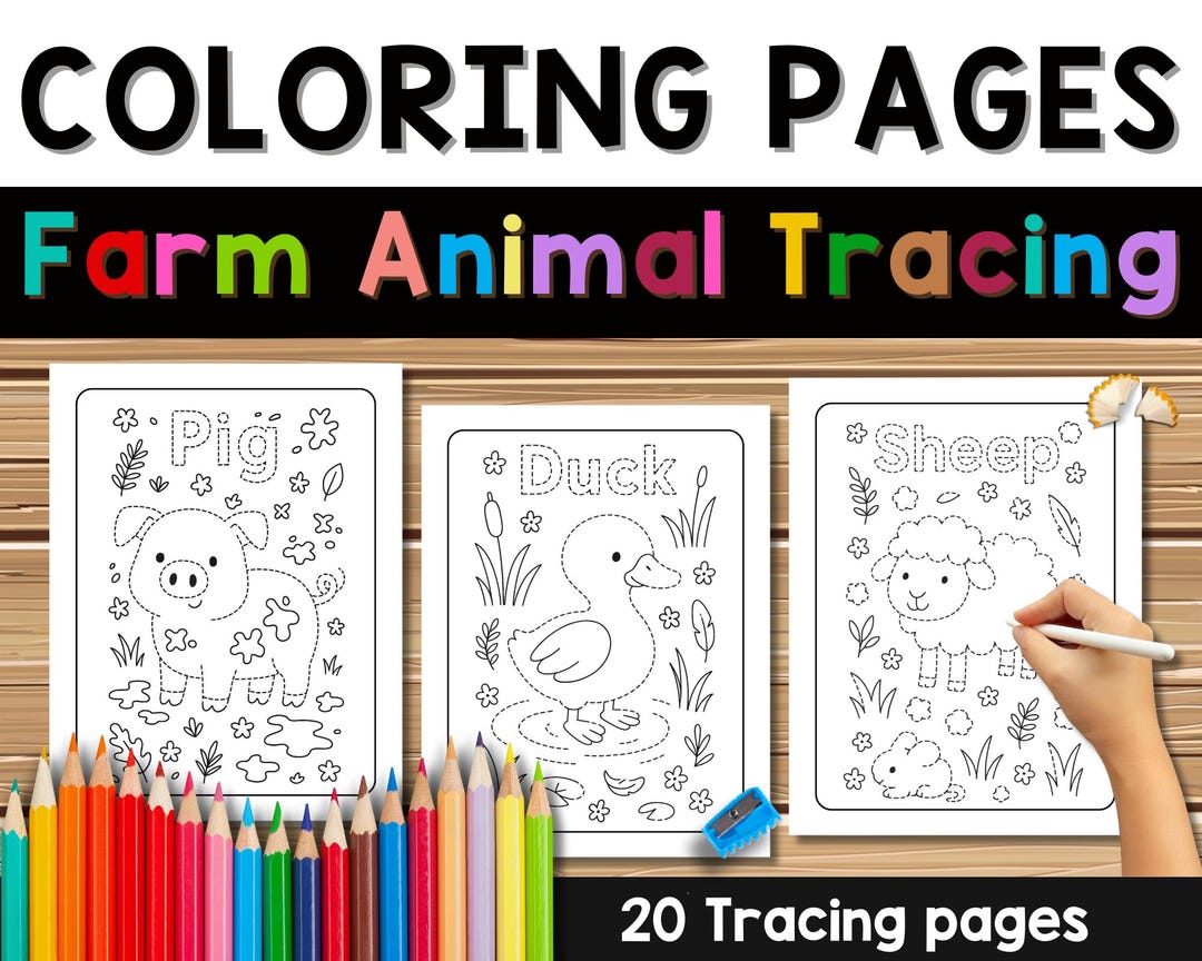 Farm Animal Coloring Pages | Tracing Line PDF | Printable Kids Activity ...