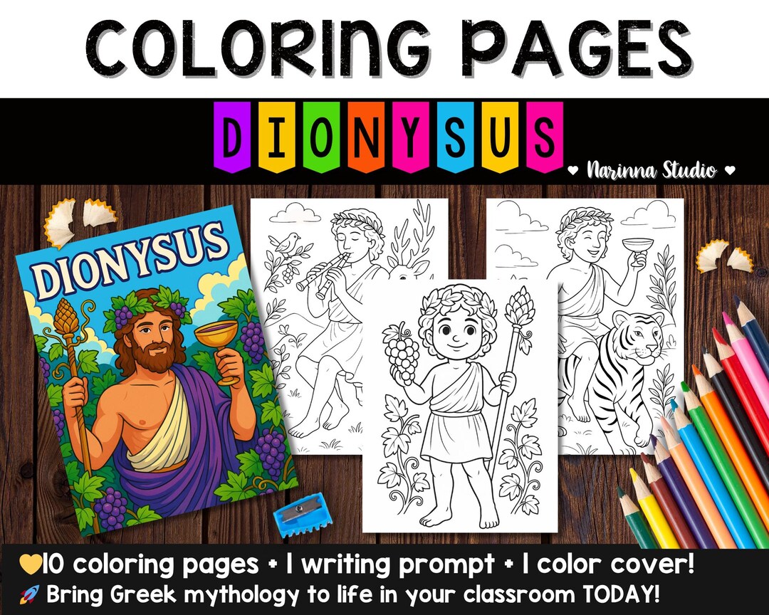 Greek Gods and Goddesses Coloring Pages and Writing Prompt | Dionysus ...