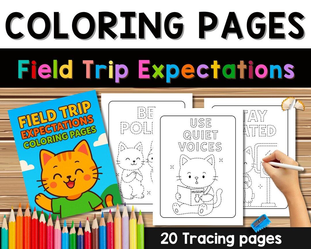 Field Trip Coloring Pages | Tracing Activities for Kids | School Rules ...
