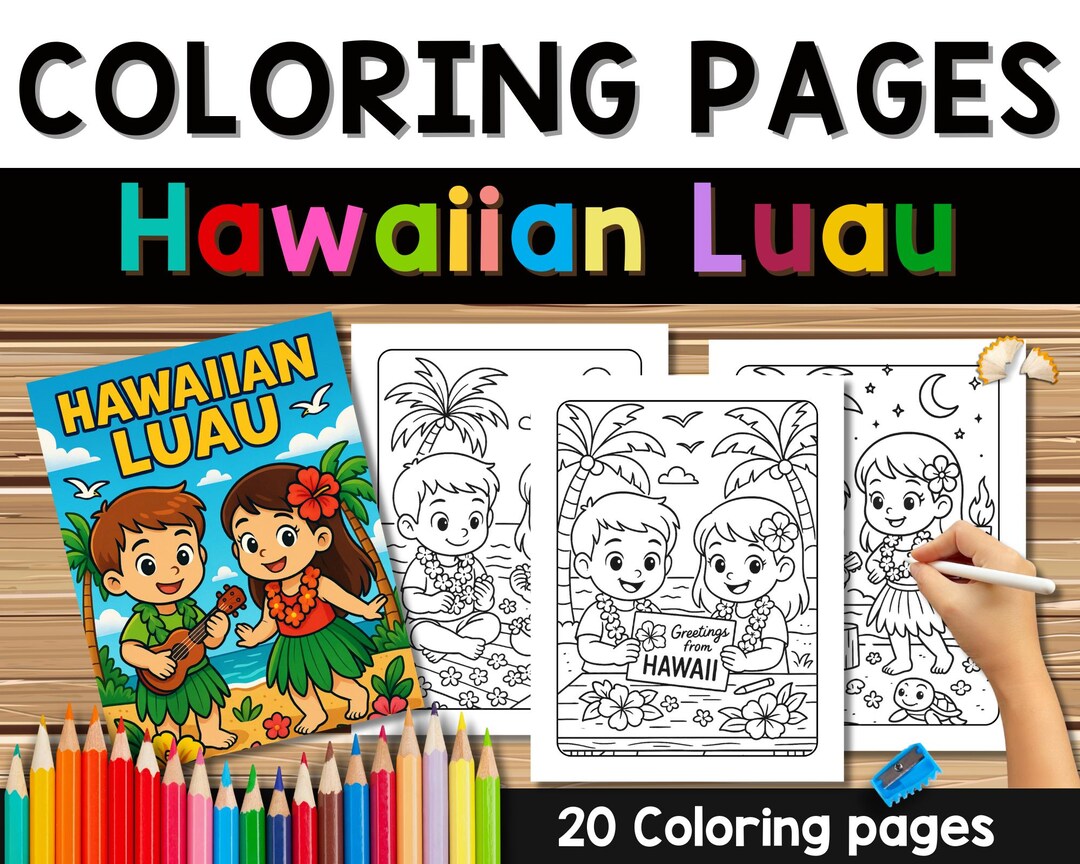 Hawaiian Luau Coloring Pages for Kids | Summer Beach Party Fun ...