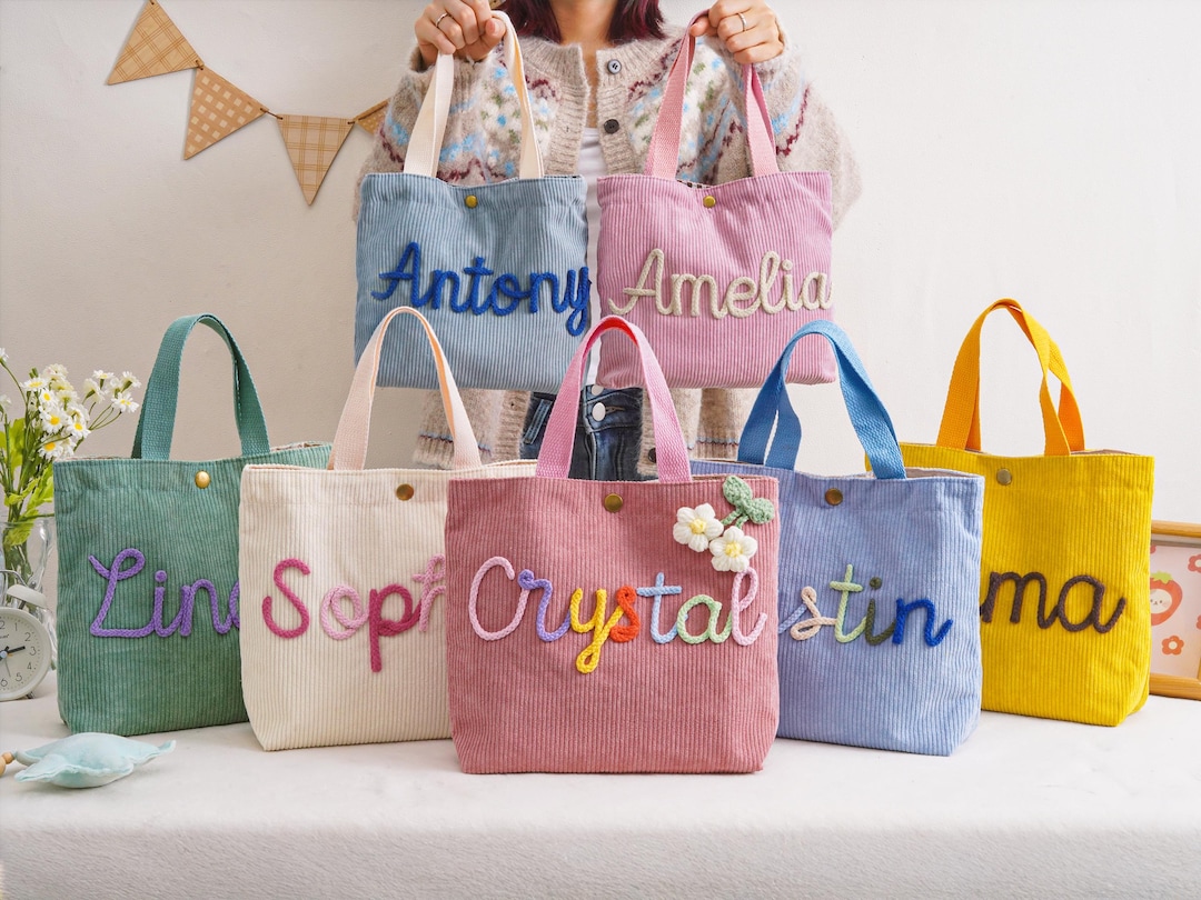 Personalized Name Handbags,corduroy Tote Handbag,eco-friendly Daily Bag ...