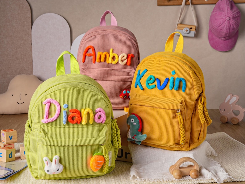 Personalized Toddler Backpack,custom Name School Bag,corduroy Preschool ...