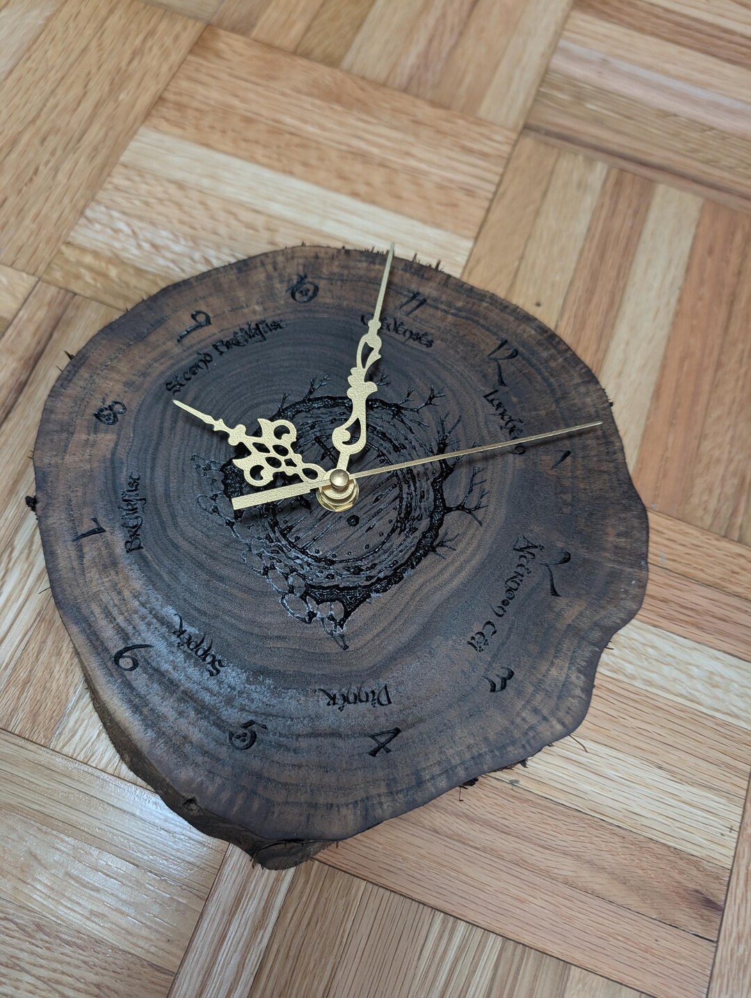 Hobbit Hole Wooden Clock – Wood Slice With Engraved Shire Design ...