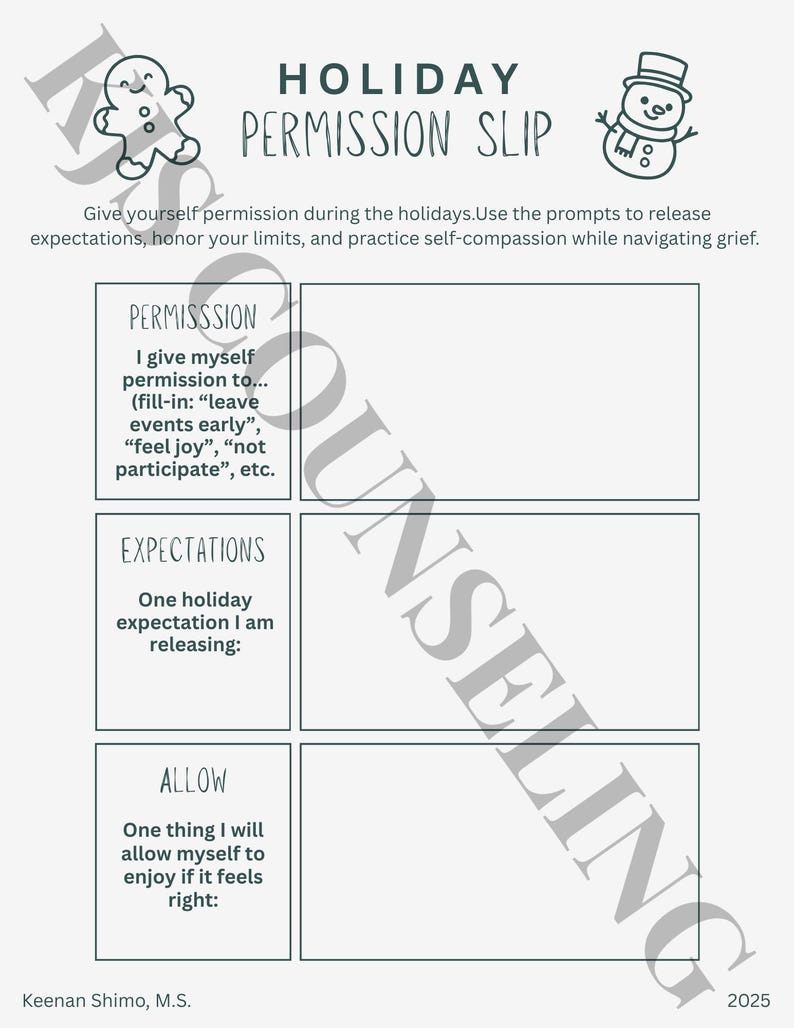 Holiday Grief Worksheets for Adults | Therapy Printables for the ...