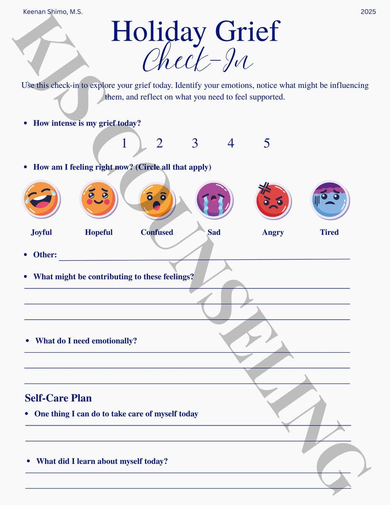 Holiday Grief Worksheets for Adults | Therapy Printables for the ...