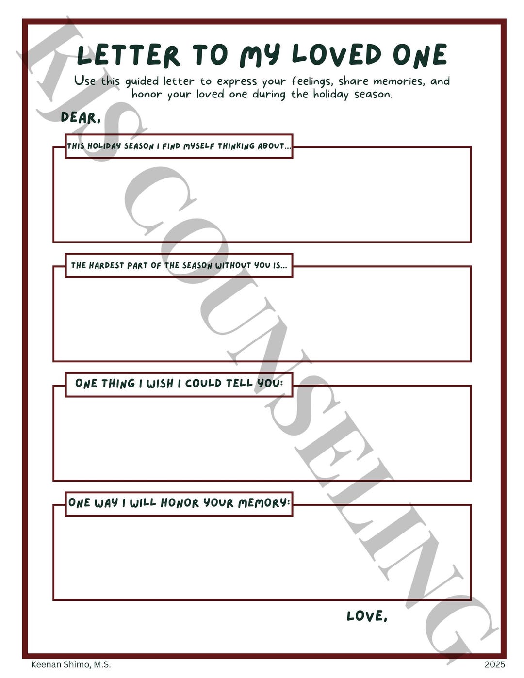 Holiday Grief Worksheets for Adults | Therapy Printables for the ...