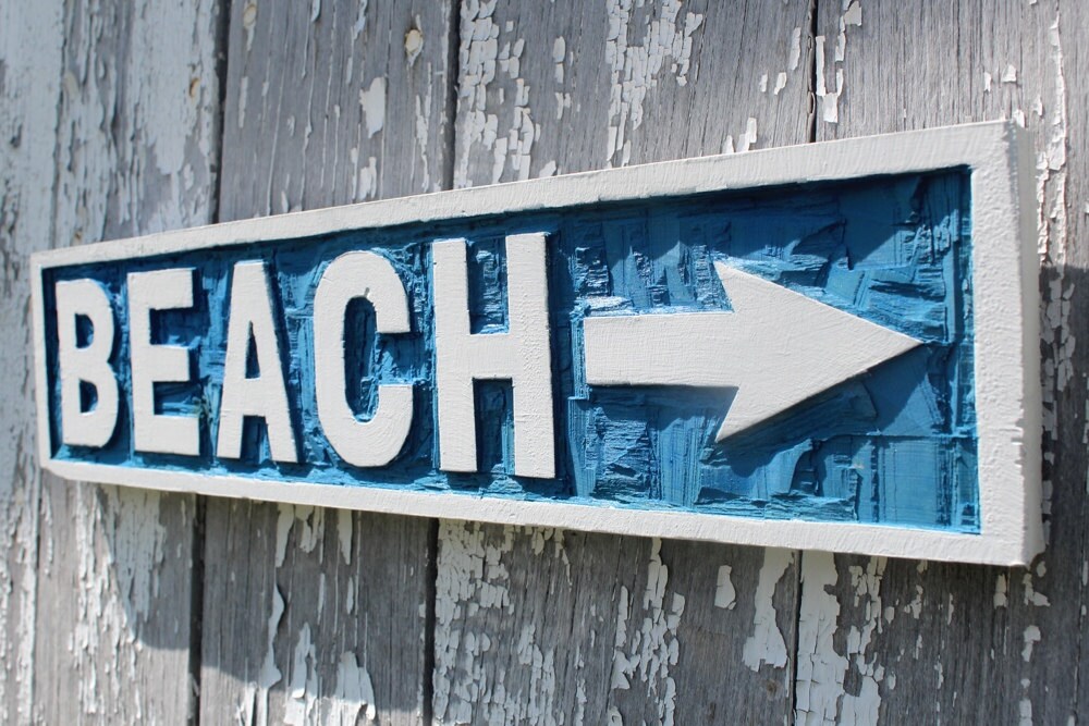 Wooden BEACH Sign Hand Carved Nautical Wall Art Coastal Home Decor ...