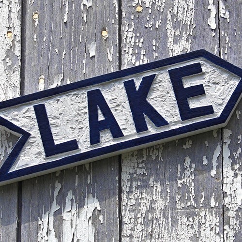 Wooden LAKE Sign Hand Carved Arrow Wall Art Directional Home - Etsy