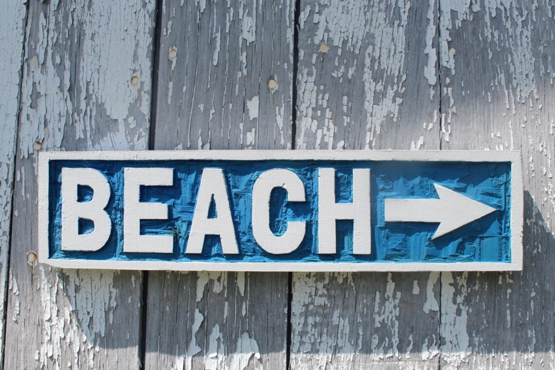 Wooden BEACH Sign Hand Carved Nautical Wall Art Coastal Home Decor ...