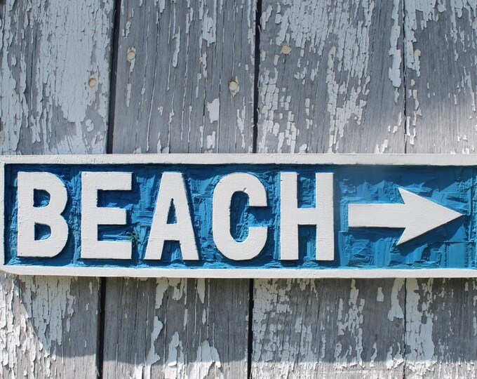 Wooden BEACH Sign Hand Carved Nautical Wall Art Coastal Home Decor ...
