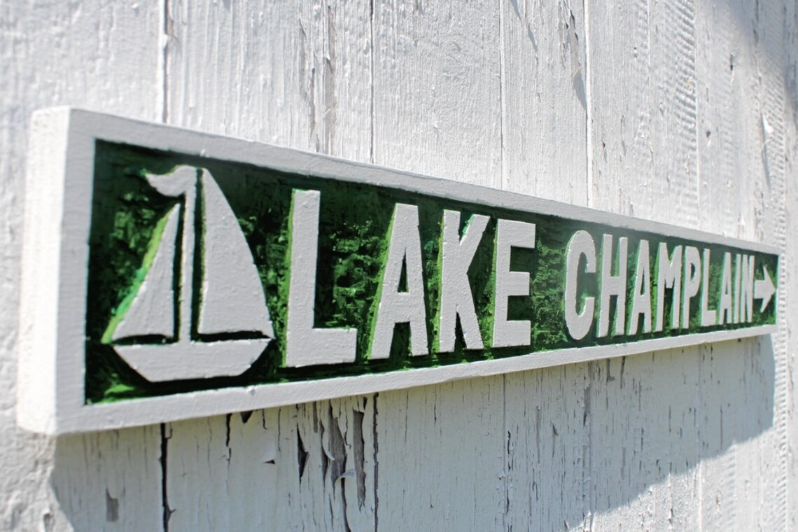 Lake Champlain Wooden Sign Hand Carved Vermont Wall Art Lake - Etsy