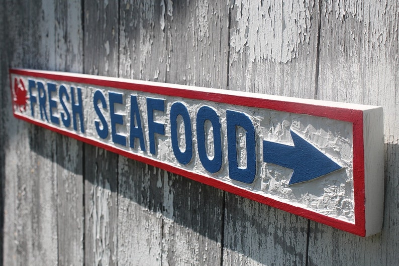FRESH SEAFOOD Wooden Sign Hand Carved Beach Decor Nautical Wall Art - Etsy