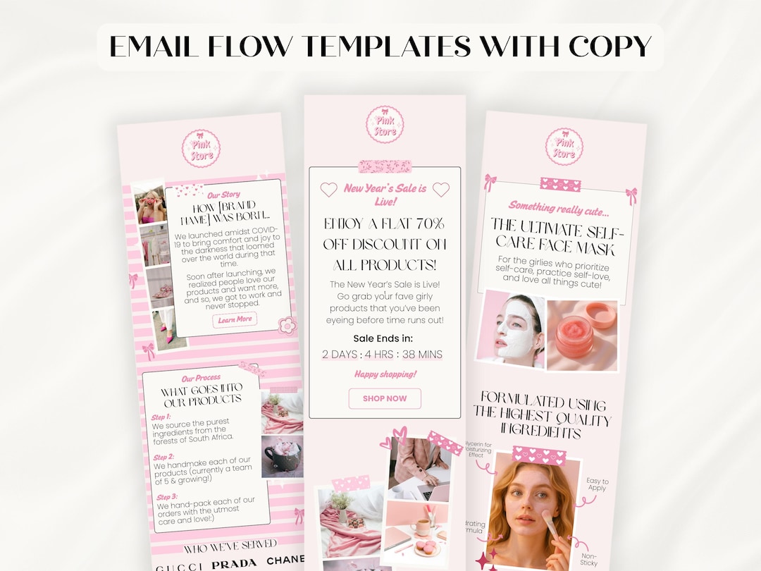 Girly Email Sequence Template Set, Pink Feminine Newsletter Flow for ...