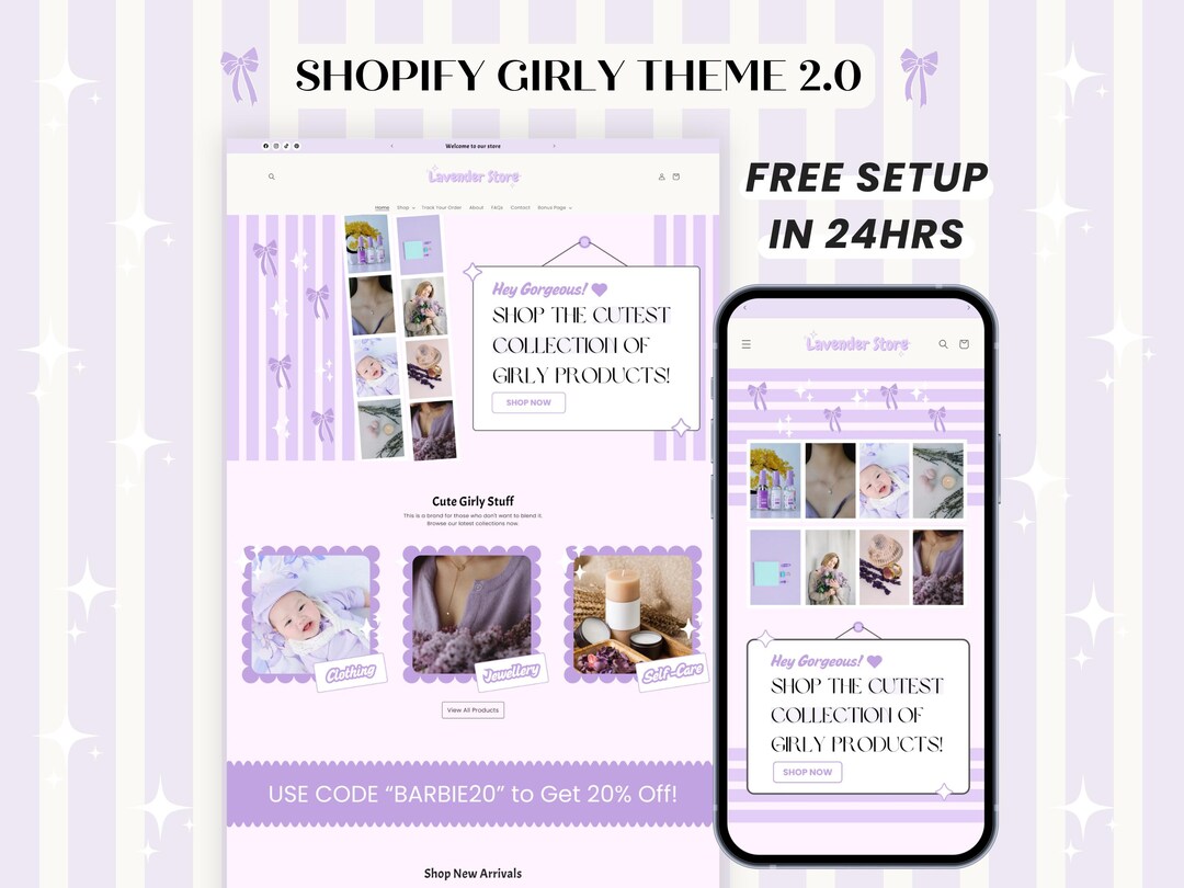 Lilac Shopify Theme, Girly Website Template for Small Stationary ...