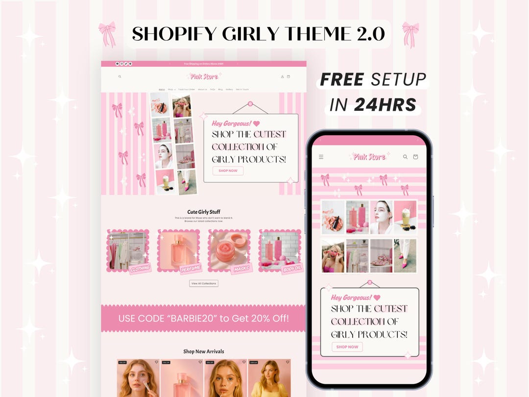 Pink Shopify Theme, Feminine Website Template for Small Businesses ...