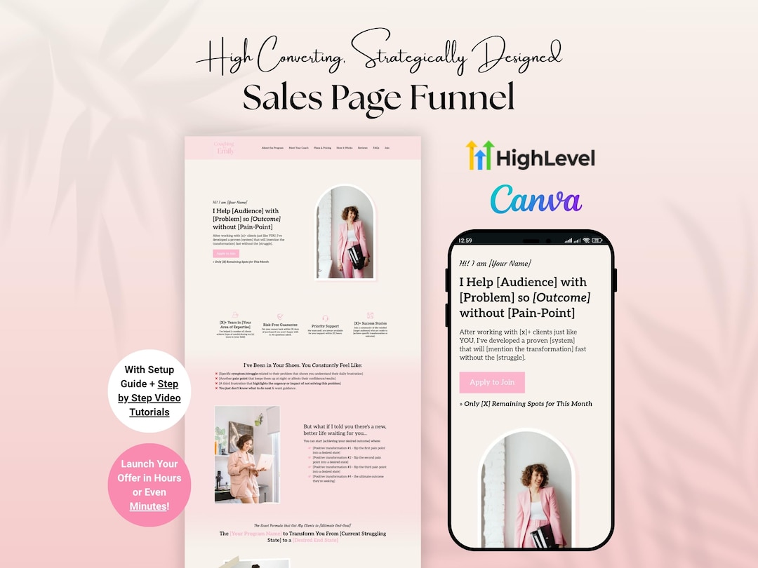 Elegant Sales Page Template for Coach, Feminine One Pager Website ...