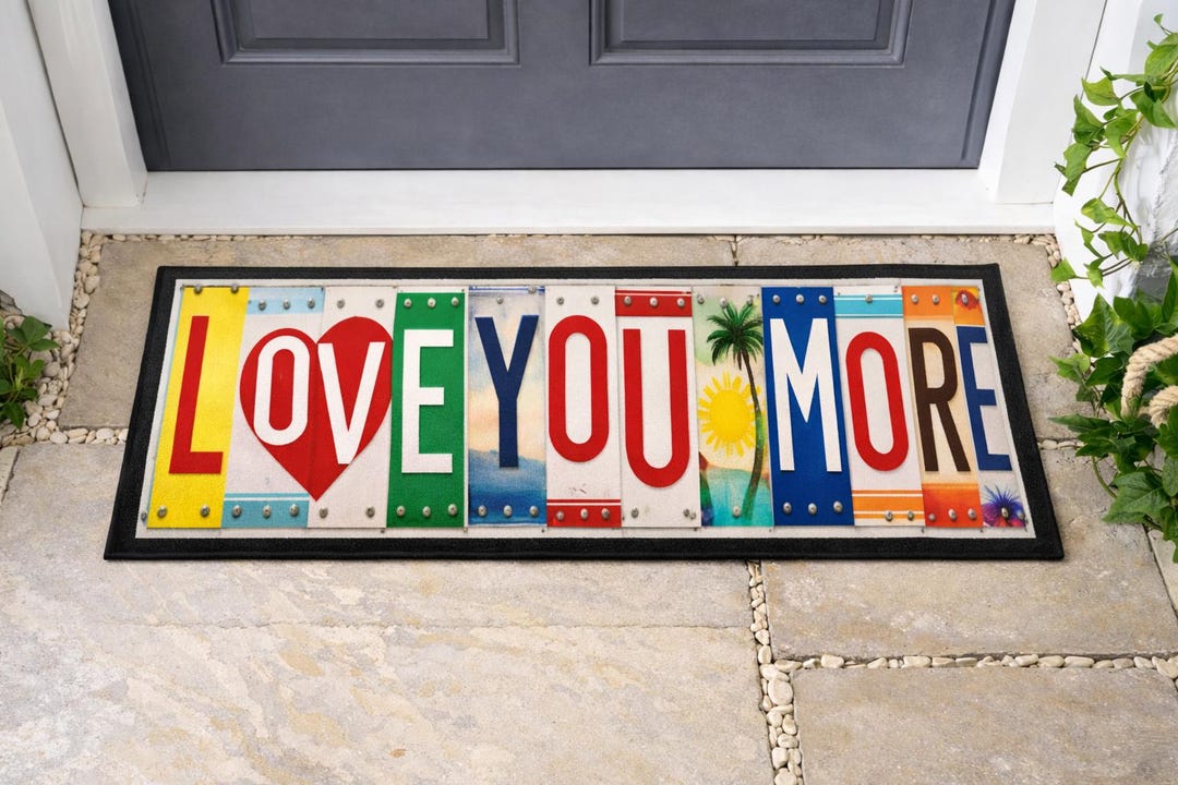 Vintage License Plate Doormat - Love You More Welcome Mat, Rustic Front ...