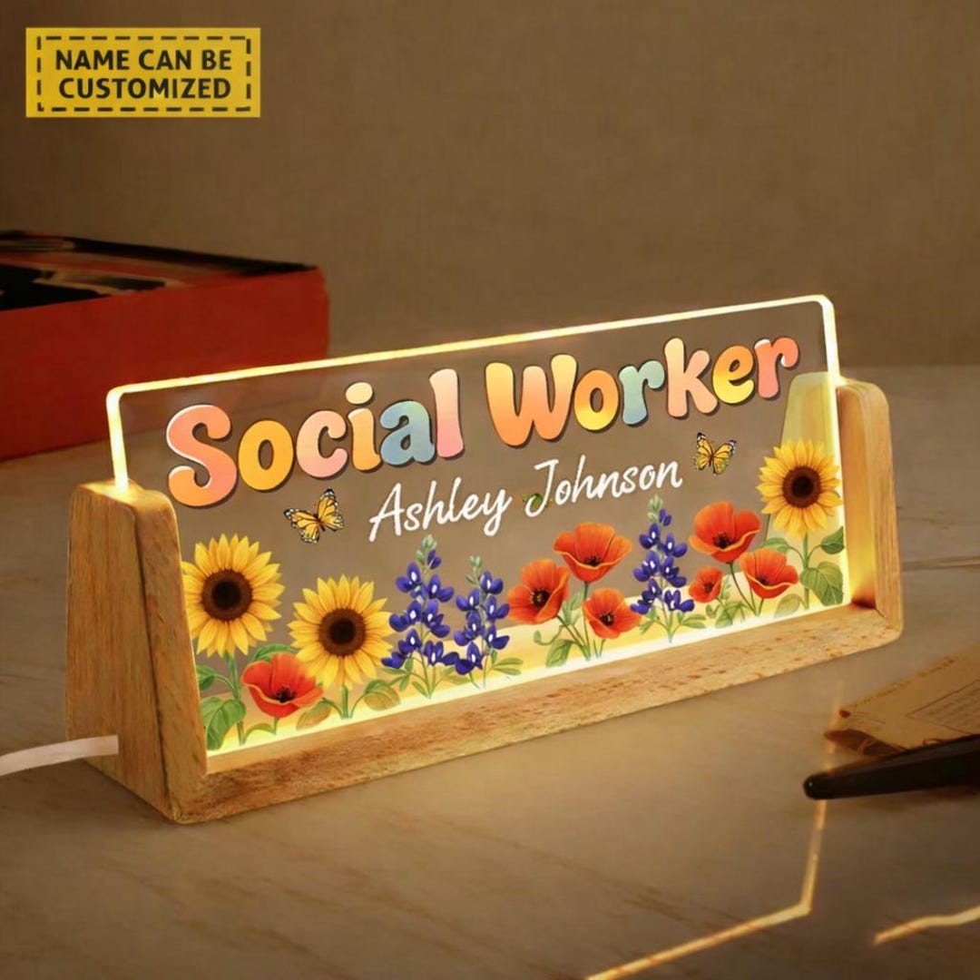 Personalized Social Worker Acrylic Desk Plaque LED Light, Teacher ...