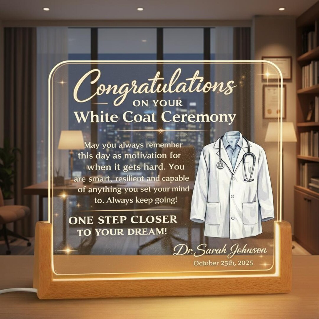 Custom White Coat Ceremony Acrylic LED Night Light,gift for Future ...