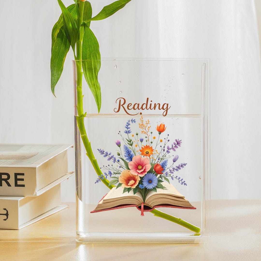 Reading Book Vase Floral Acrylic Decor, Open Book Flower Vase, Book ...