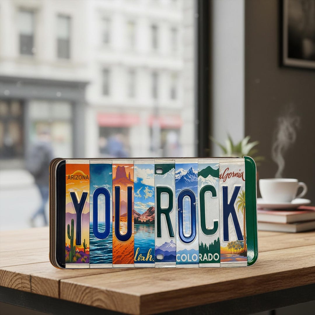 Wooden License Plate You Rock Sign, Rustic Home Office Desk Decor ...