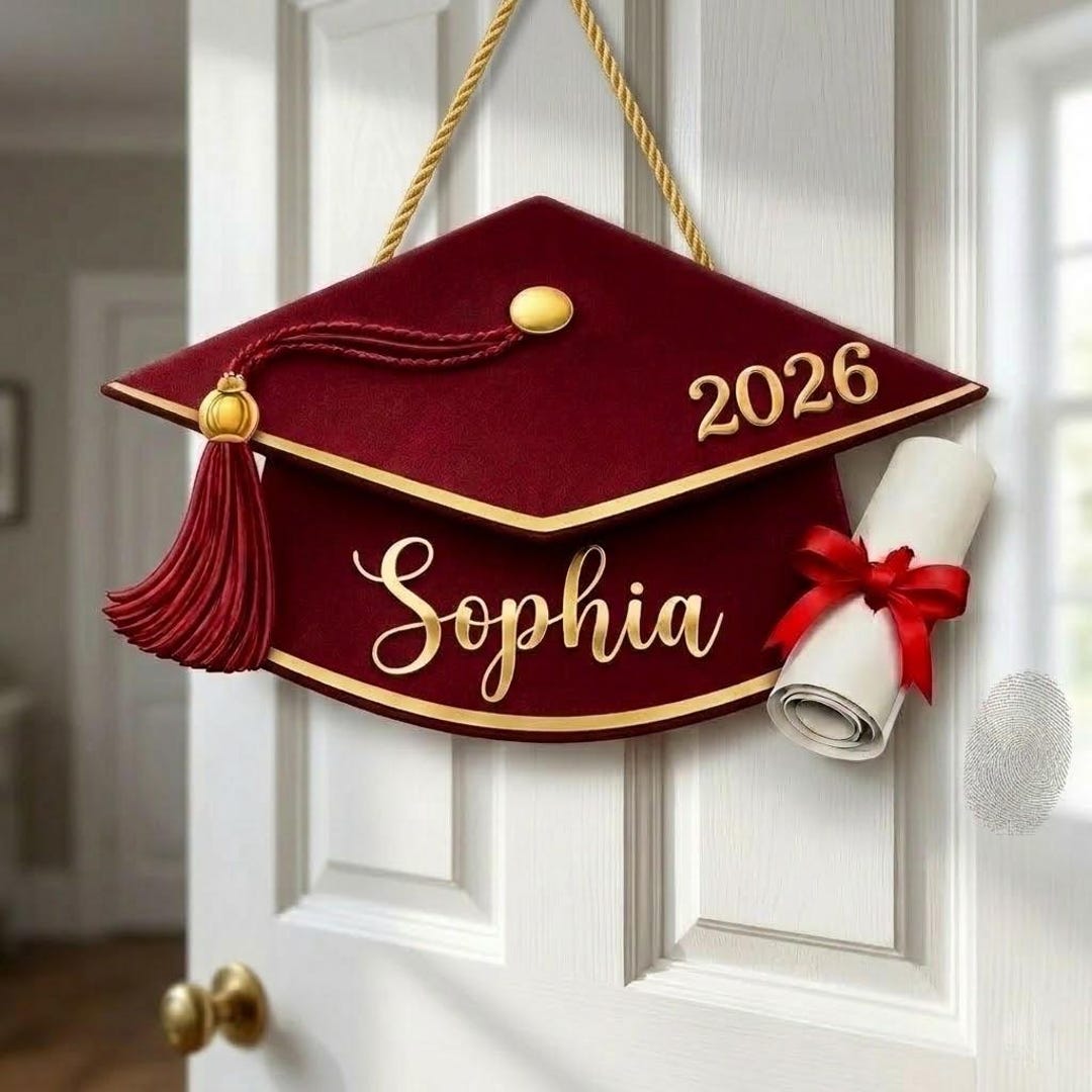 Graduation Cap Personalized Wood Sign, Custom Name & Year Grad Door ...