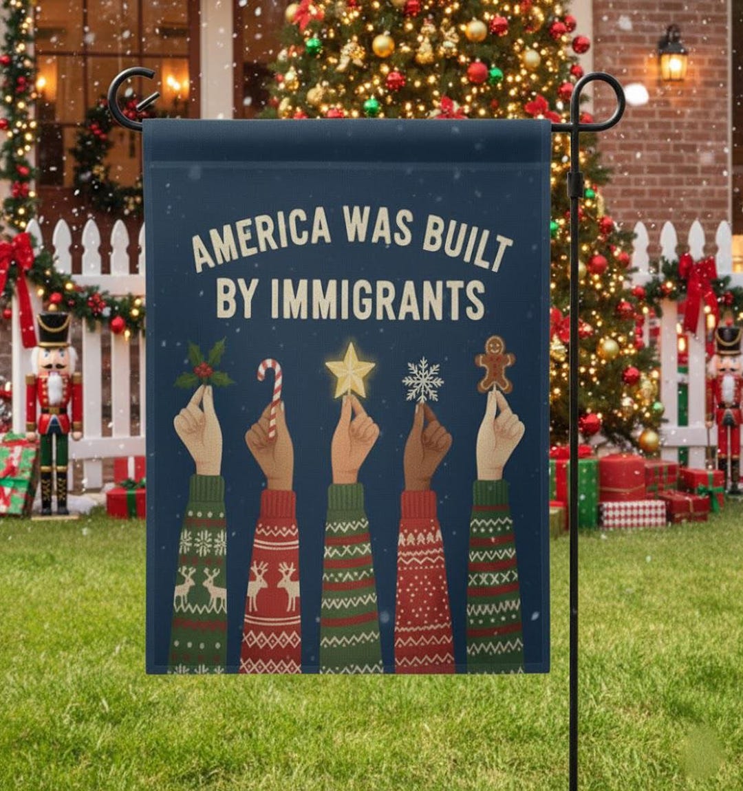 America Was Built by Immigrants Garden Flag - Christmas Sweater Hands ...