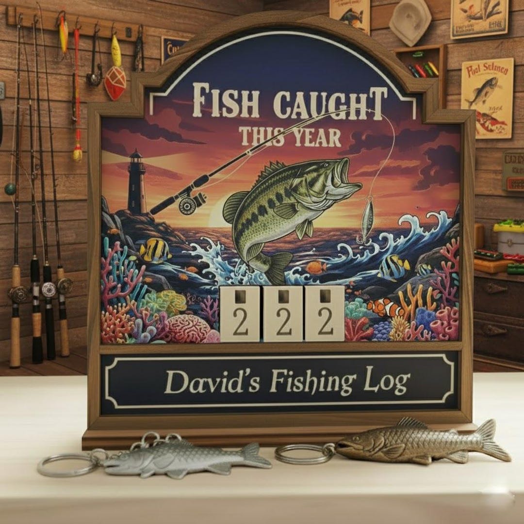 Personalized Fishing Log Sign Custom Name Fish Caught Tracker Display ...