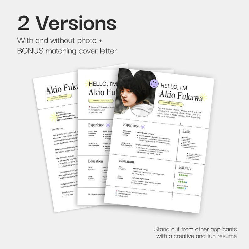Creative Fun Resume Template With Cover Letter – Editable Canva CV ...