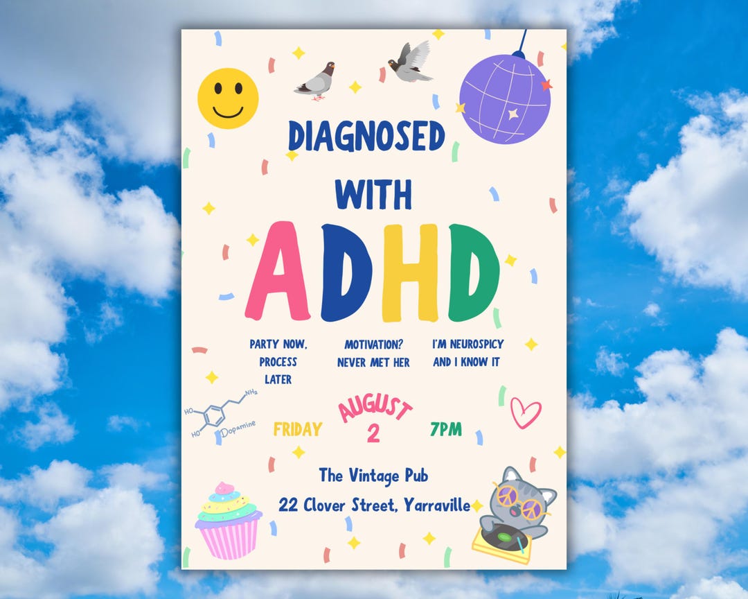 Funny ADHD Diagnosis Party Invitation: Neurodivergent Celebration ...