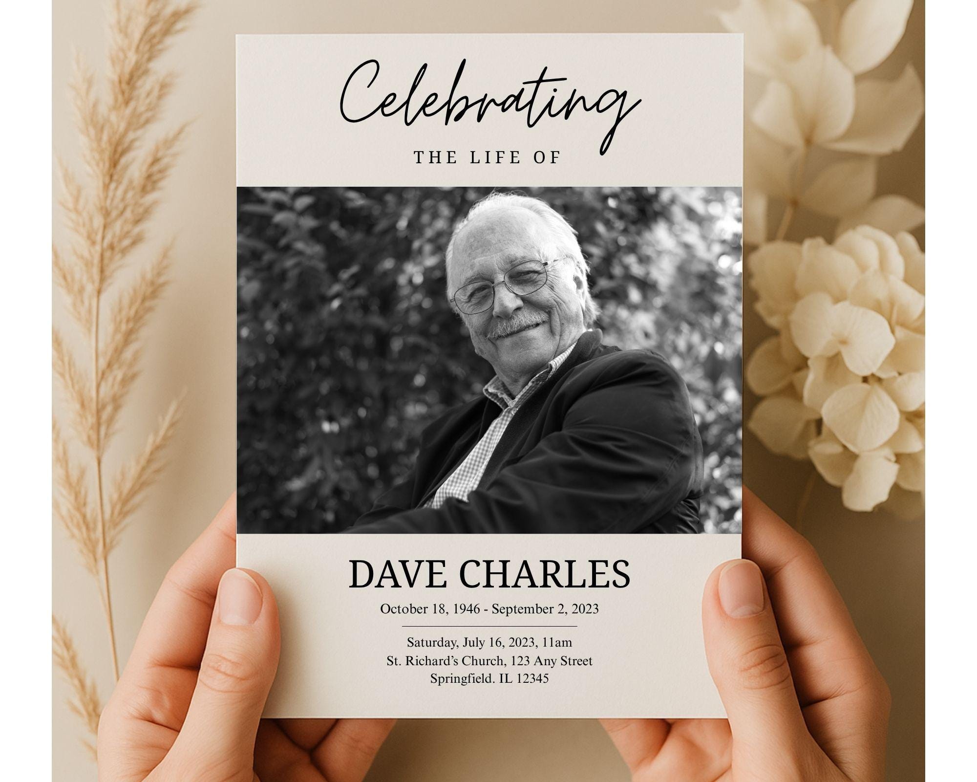 Funeral Program Template, Memorial Program, Editable Memorial Service ...