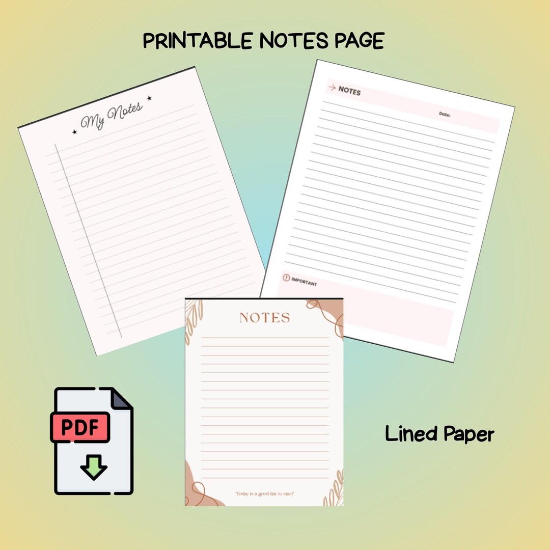 Printable Notebook Paper Templates – Lined, Unlined & Grid (PDF) - Etsy UK