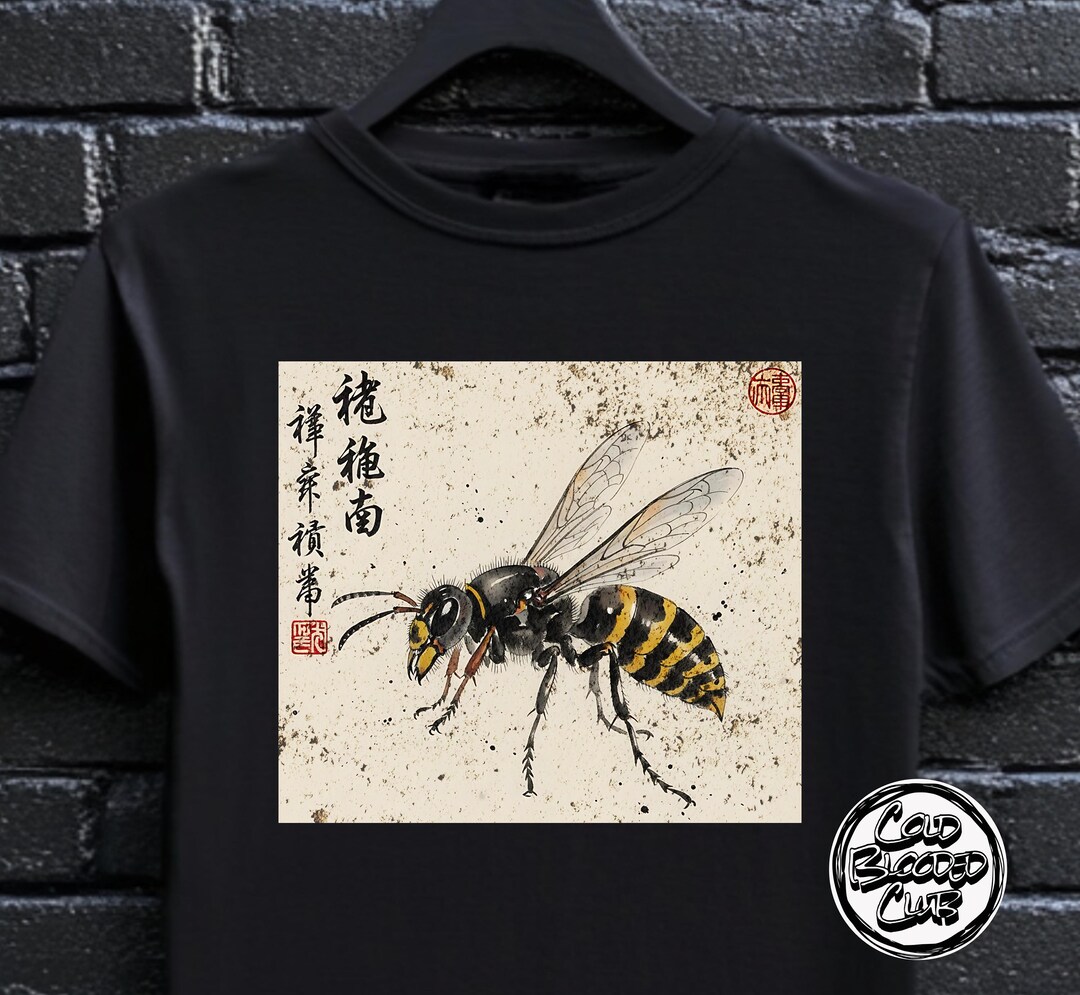 Unisex Hornet Insect Print Tee - Vintage Asian Calligraphy Shirt ...