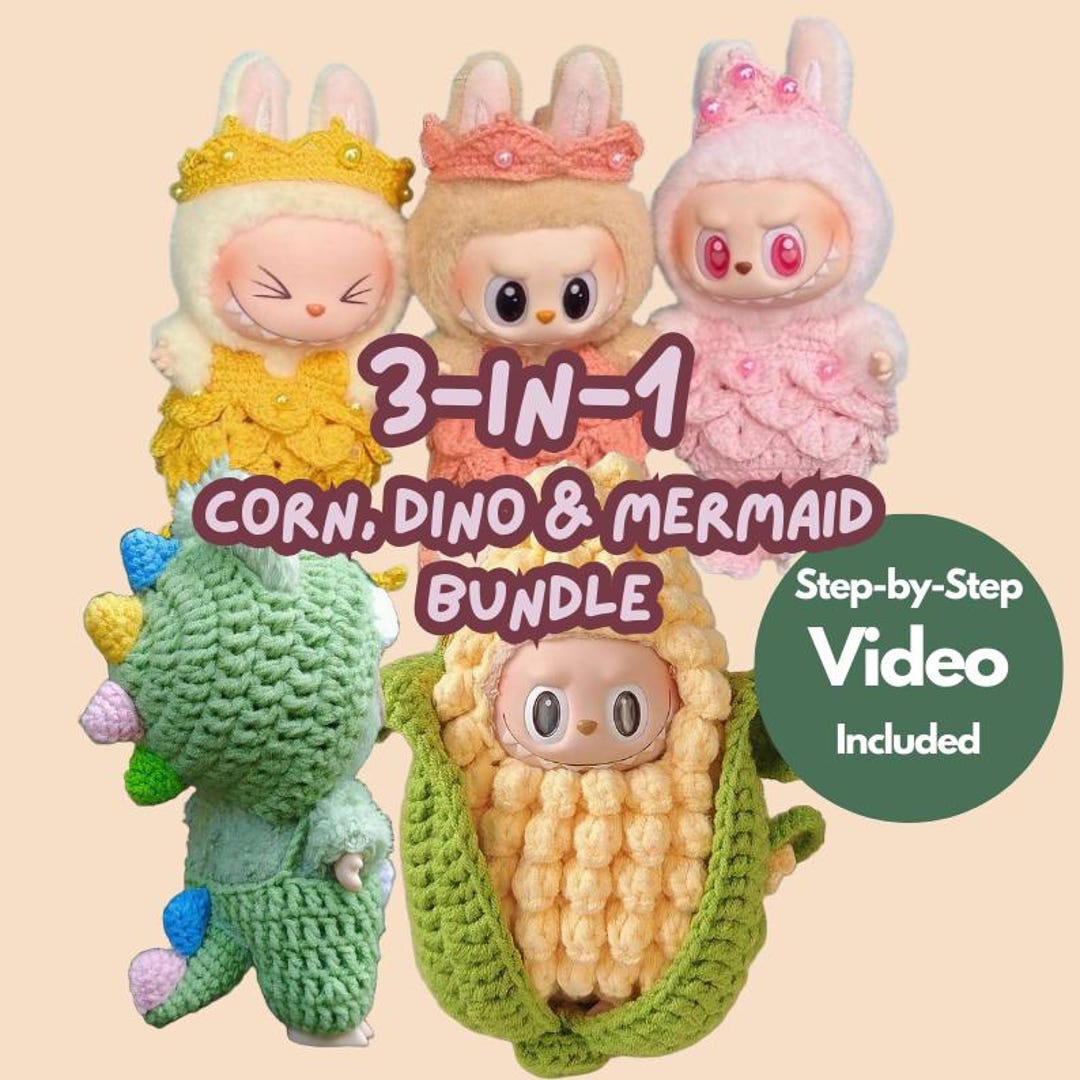 Labubu Corn Dino Mermaid Crochet Costume Pattern Bundle|3in1 Dinosaur ...
